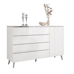 KOMMODE AURORA SILVER 4S1D mit Schubladen &ndash; mit schr&auml;gen verchromten Beinen