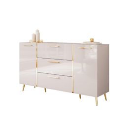 SIDEBOARDS mit Schubladen ONYX Kaschmir auf goldenen Beinen Hochglanz