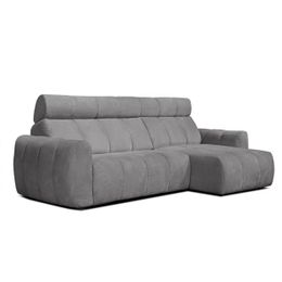 ECKSOFA KIMI 3-Sitzer, ausziehbarer Sitz, verstellbare Kopfst&uuml;tzen, grau