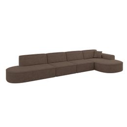 ECKSOFA Ottomane Rechts MARI-L3 - 413x171x79 cm Braun Velours