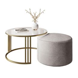 COUCHTISCH mit Hocker LORI GLASS geb&uuml;rstetes Gold/transparentes Glas/Perfect Harmony 82