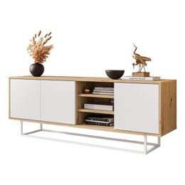 TV-ELEMENT SANAYI II mit Regalen Eiche Artisan/Wei&szlig;