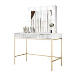 SCHMINKTISCH MIT SPIEGEL CORTADO GOLD T104 WEISS