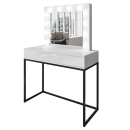 SCHMINKTISCH BLANCO LOFT mit Spiegel und Beleuchtung Wei&szlig; Hochglanz PUSH OPEN