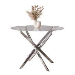 ESSTISCH BEIRA Runder Tisch 90 cm mit Glasplatte und Chrom Tischbeine