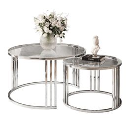 COUCHTISCH 2 in 1 LORI GLASS verchromt silber