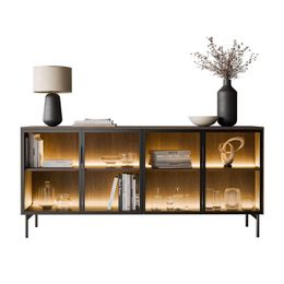 SIDEBOARD LINEA LOFT mit Glasfronten und LED-Beleuchtung Eiche + Schwarz