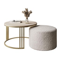 COUCHTISCH mit Hocker LORI MAT geb&uuml;rstetes Gold/Kaschmir matt/Coral 65