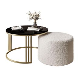 COUCHTISCH mit Hocker LORI Hochglanz geb&uuml;rstetes Gold/Schwarz gl&auml;nzend/Coral 65