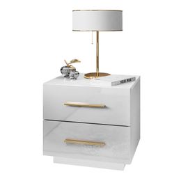 NACHTTISCH LINA LUX mit Griffen und Hochglanzplatte, LED &ndash; Griffe: Gold-Matt