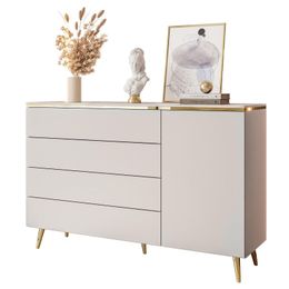 KOMMODE AURORA 4S1D Kaschmir mit schr&auml;ge Goldchrom Fu&szlig;e