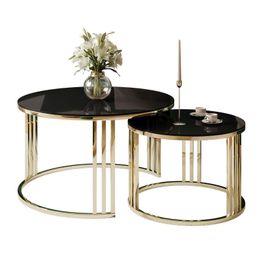 COUCHTISCH 2 in 1 LORI GLASS verchromt gold