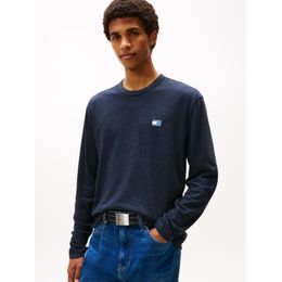 Langarmshirt Tommy Jeans "TJM REG BADGE", Herren, Gr. XL, schwarz night navy htr, Single Jersey, Obermaterial: 60% Baumwolle, 40% Polyester, regular fit, Rundhals, Shirts Langarmshirt, Jersey, Rundhals, meliert, regular fit