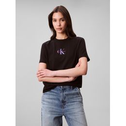 Kurzarmshirt Calvin Klein Jeans "SS 20s CLASSIC LOGO TEE", Damen, Gr. M (40), schwarz, Single Jersey, Obermaterial: 100% Baumwolle, unifarben, regular fit normal, Rundhals, eingesetzt abgesteppte Kante, Shirts, Mit Glitzer-Logo