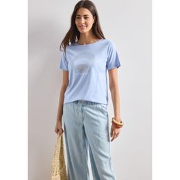 T-Shirt Street One, Damen, Gr. 34, cashmere blau, Web, 50% Baumwolle, 50% Modal, bedruckt, comfort fit normal, Rundhals, normaler Saum, Shirts T-Shirt, mit Rundhalsausschnitt
