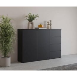 Highboard OTTO HOME "Modo, Breite 150 cm, moderne grifflose Kommode 2T&uuml;ren/4 SK", schwarz, schwarz, B:150cm H:100cm T:34,5cm, Holzwerkstoff, Melamin, Metall, Sideboards, Highboard, Schubladenkommode mit viel Stauraum, Einlegeb&ouml;den verstellbar
