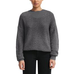 Strickpullover QS, Damen, Gr. XXL, grau (dunkelgrau), Strick, Obermaterial: 88% Polyacryl, 12% Polyester, unifarben, bequem h&uuml;ftbedeckend, V-Ausschnitt, weit Flachstrickb&uuml;ndchen, Pullover Strickpullover, mit V-Ausschnitt und Struktur-Strick