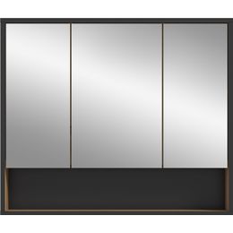 Spiegelschrank Welltime "LOCRI, H&ouml;he 68 cm, 3 Spiegelt&uuml;ren, 3 Einlegeb&ouml;den, 1 offenes Fach", artisan oak nachbildung, schwarz, B:80cm H:68cm T:19cm, Holzwerkstoff, Schr&auml;nke, Spiegelschrank, Badm&ouml;bel, Badschrank, Badhochschrank, Schrank, Bad, Badezimmer