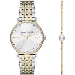 Quarzuhr Armani Exchange, silber (silberfarben, goldfarben), Armbanduhren, Damen, Quarzuhr, Armbanduhr, Damenuhr, ideal auch als Geschenk, analog