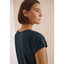 Rundhalsshirt Cecil, Damen, Gr. L (42), deep petrol blau, Web, 50% Baumwolle, 50% Modal, unifarben, comfort fit normal, U-Boot-Ausschnitt, abgesteppt, Shirts Rundhalsshirt, mit Raffung