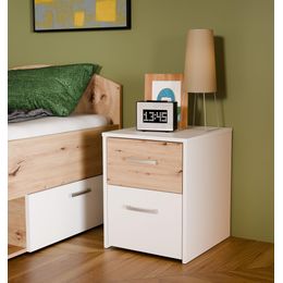Nachtkommode FORTE "Culgoa", wei&szlig; (wei&szlig;, artisan eiche), B:38,4cm H:48,1cm T:41,5cm, Holzwerkstoff, Sideboards, Nachtkomme, 2farbig, Stauraum, 2 Schubk&auml;sten