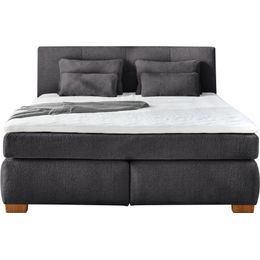 Jockenh&ouml;fer Boxspringbett JOCKENH&Ouml;FER GRUPPE "Ulla, Wende-Bonell-Federkernmatratze (H2/H3)", grau (anthrazit 417, 09), B:189cm L:216cm, Bezug Bett: Chenille(100% Polyester);Topper und Matratzenspiegel: 100% Polyester, Komplettbetten, Boxspringbett, inklusive Topper und 4 Kissen, Bettbreite 160 cm oder 180 cm w&auml;hlbar