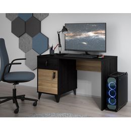 Schreibtisch FORTE "Lya", schwarz (mauvelle eiche, cabezone eiche, cabezone eiche, cabezone eiche), B:120cm H:73,4cm T:60cm, Tische, Schreibtisch, Schreibtisch, Metallf&uuml;&szlig;e, Griffschlaufen, trendiges Design