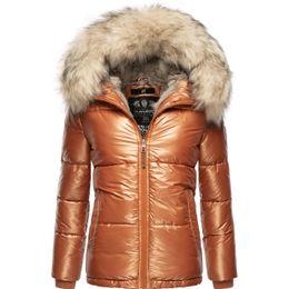 Winterjacke Navahoo "Tikunaa", Damen, Gr. M (38), braun (zimt), Oberstoff: 100% Nylon. Futter: 100% Polyester. Wattierung: 100% Polyester. &Auml;rmelfutter: 100% Polyester. Kunstpelz: 90% Polyacryl, 10% Polyester, figurumspielend h&uuml;ftbedeckend, verstellbar Rippstrickb&uuml;ndchen kontrastfarben,mit Rei&szlig;verschluss, Jacken Winterjacke, warm gef&uuml;tterte Damen Steppjacke mit Kunstfellkapuze