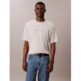 T-Shirt Calvin Klein "A - Rel Fashion Logo Tee", Herren, Gr. L, bc06 grau heather, Single Jersey, Obermaterial: 100% Baumwolle, unifarben, regular fit normal, Rundhals, eingesetzt abgesteppte Kante, Shirts T-Shirt, Mit Rundhalsausschnitt