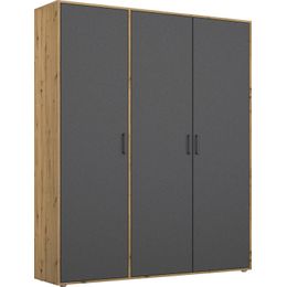 Kleiderschrank Rauch "VOYAGER Garderobe W&auml;scheschrank Schlafzimmer", grau (eiche artisan, graumetallic, griffe graumetallic), B:140cm H:194cm T:53cm, Holzwerkstoff, Schr&auml;nke, Kleiderschrank, mit 2 modernen Griffvarianten, viel Stauraum MADE IN GERMANY