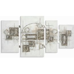 &Ouml;lgem&auml;lde B&Ouml;NNINGHOFF "handarbeit 4-teilig QUADRATE ABSTRAKT 70x124 cm &ndash; Wandbild Deko modern", farbe bild(er): schwarz, wei&szlig;, silber, grau, B:124cm H:70cm T:3cm, Acrylfarbe, Canvas, Holz, Bilder