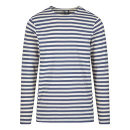 Langarmshirt Urban Classics "Urban Classics Herren Regular Stripe LS", Herren, Gr. S, sandwei&szlig;, vintageblau, 100% Baumwolle, gestreift, normal, Rundhals, Shirts Langarmshirt