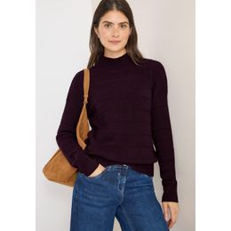 Stehkragenpullover Cecil, Damen, Gr. XL (44), eggplant rot, Strick, Obermaterial: 37% Baumwolle, 34% Polyacryl, 26% Polyester, 3% Elasthan, unifarben, normal h&uuml;ftbedeckend, Rundhals, B&uuml;ndchen, Pullover Stehkragenpullover, mit Stehkragen und Loch-Design