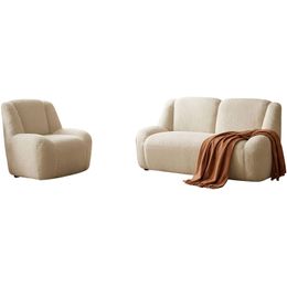 Polstergarnitur DOMO collection "Ryos, Sessel und 2-Sitzer, organische Form", creme, H:82cm T:93cm, 100% Polyester, Sitzm&ouml;bel-Sets, skulpturale Opik, cozy chic