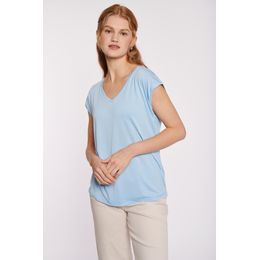 Haily's T-Shirt HAILY&rsquo;S "SS M TP Pi44per", Damen, Gr. XL, blau (pearl blau), Jersey, Obermaterial: 65% Modal, 35% Polyester, unifarben, normal normal, V-Ausschnitt, Shirts T-Shirt