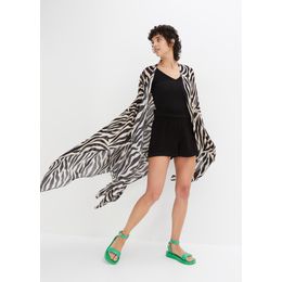 Poncho bonprix "Poncho", Damen, schwarz (schwarz, beige zebra bedruckt), Web, Obermaterial: 100% Viskose, figurumspielend Po-bedeckend, Jacken Poncho, aus Viskose, mit Animal-Print, figurumspielend, &Uuml;berwurf