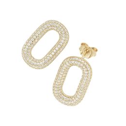 Paar Ohrstecker "mit wei&szlig;en Zirkonia, Silber 925", gold, Giorgio Martello MILANO, Ohrringe, Damen, Silber 925 (Sterlingsilber)
