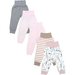 Pumphose TUPTAM "Pumphose Baby Lange Pumphose 5er Pack", M&auml;dchen, Gr. 104, N-Gr, grau (streifen pink beige tiere rosa), Obermaterial: 100% Baumwolle CO., Hosen