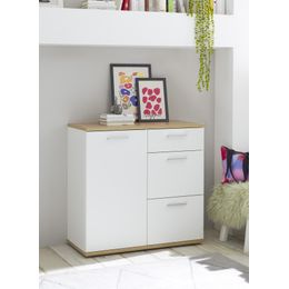 HBZ-MEBLE Kommode HBZ "BC1035 wei&szlig; matt, BxHxT 95x86x38 cm", wei&szlig; (wei&szlig;, artisan), B:95cm H:86cm T:38cm, Holzwerkstoff, Sideboards, Kommode, Kommode mit 1 T&uuml;r, 3 Schubk&auml;sten, 1 Einlegeboden