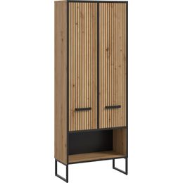 Hochschrank Welltime "LOCRI, H&ouml;he 159 cm, 2 T&uuml;ren, 6 Einlegeb&ouml;den, 1 offenes Fach", artisan oak nachbildung, schwarz, B:59cm H:159cm T:32cm, Holzwerkstoff, Schr&auml;nke, Hochschrank, variable Einlegeb&ouml;den, modernes Design, Badschrank, Bad