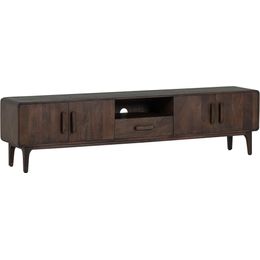 Lowboard Woood "Liya mit Massivmangoholz und abgerundeten Ecken", dunkelbraun, B:200cm H:50cm T:35cm, Massivholz, Sideboards, Lowboard, Massivmangoholz, Tragkraft 70 kg, sichtbare Holzmaserung