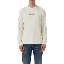 Langarmshirt s.Oliver, Herren, Gr. L, beige (ecru), Jersey, Obermaterial: 100% Baumwolle, bedruckt, regular fit normal, Rundhals, Rippb&uuml;ndchen, Shirts Langarmshirt, mit Logo Schriftzug
