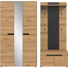 Garderoben-Set Home Affaire "REHAT, TOPSELLER, 3-teilig, Breite 200 cm, individuell stellbar", basalt grau, artisan eiche nachbildung, B:200cm H:190cm T:37cm, Holzwerkstoff, Kastenm&ouml;bel-Sets, Garderobenkombination, Kombination, Set, Flurgarderobe, Diele
