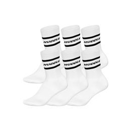Kurzsocken HUDDLE "Socken HUDDLE 6pk Crew Socks Stripe 6er Pack", Herren, Gr. 35-38, wei&szlig;, Obermaterial: 82% Polyester PES. 15% Baumwolle CO. 3% Elasthan EL., Socken