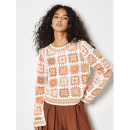 Strickpullover Apricot "Pullover", Damen, Gr. L (40), rot (koralle), Strick, Obermaterial: 100% Polyacryl PAN., gemustert, normal, Pullover Strickpullover, mit H&auml;kelquadraten