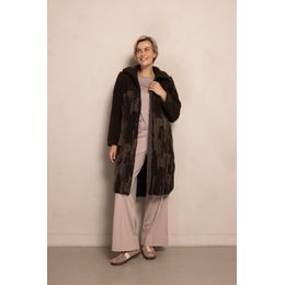 Fellimitatmantel Zhrill "ZHKARTINI", Damen, Gr. L, coffee, Fleece, Obermaterial: 100% Polyester, gemustert, knielang, abgesteppte Kante, M&auml;ntel, mit hohem Stehkragen, Regular Fit, mit Eingrifftaschen, casual Stil