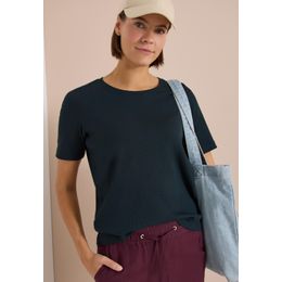 T-Shirt Cecil, Damen, Gr. L (42), deep petrol blau, Web, 95% Baumwolle, 5% Elasthan, unifarben, comfort fit normal, Rundhals, abgesteppt, Shirts T-Shirt, mit Rundhalsausschnitt