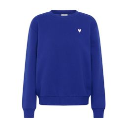 Sweatshirt Kaffe "Sweatshirt KAliddy", Damen, Gr. M, blau (surf the web with pink heart), Obermaterial: 85% Baumwolle CO. 15% Polyester PES., Sweatshirts Sweatshirt