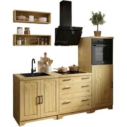 K&uuml;chenzeile Home Affaire "Meliss", k&uuml;che: natur, korpus: natur, arbeitsplatte: natur, B:220cm T:60cm, Komplettk&uuml;chen-Sets, K&uuml;chenzeile, aus massiver Kiefer, mit Soft-Close-Funktion, 5-teiliges Set