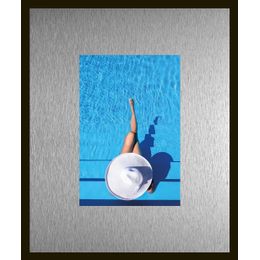 Bild queence "Trend Wandbild, Wandkunst, Kunstdruck "Pool", farbe rahmen: schwarz, farbe bild(er): silber, B:40cm H:30cm T:1,5cm, Aluminium, Bilder, Bild, inkl. Passepartout aus hochwertigem Aluminium und schwarzem Rahmen